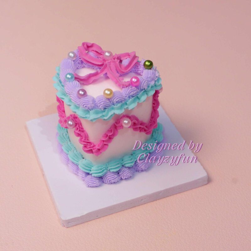 Whispers of Spring: A Heart Cake Wrapped in Pastel Elegance - ClayzyFun